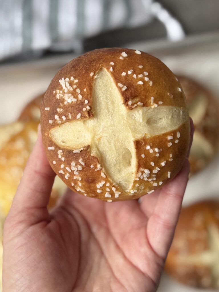 Sourdough Pretzel Buns - Healing Slice
