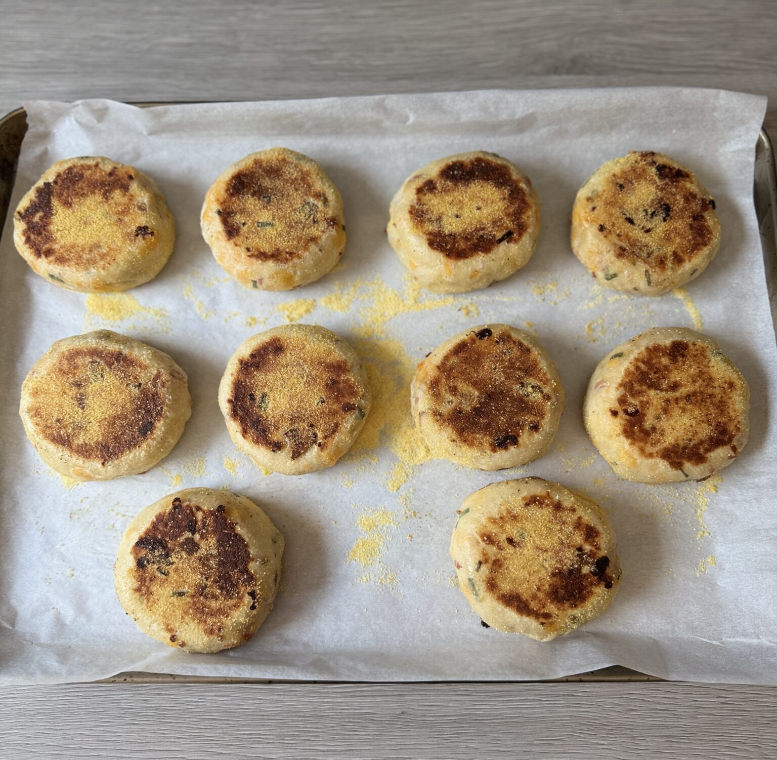 Bacon Cheddar Chive Sourdough English Muffins - Healing Slice